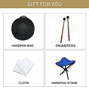 Yueling Drum instrument 18 Inches 9 Notes G minor Steel Hand Drum,Soft Hand Pan Bag,Yueling Mallet,Yueling Stand,dust-free cloth(Gold)