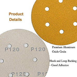 Aiyard 6-Inch 6-Hole Hook and Loop Sanding Discs, 60/80/100/120/150/220/320/400/600/800 Assorted Grits Sandpaper for Random Orbital Sander, 100-Pack