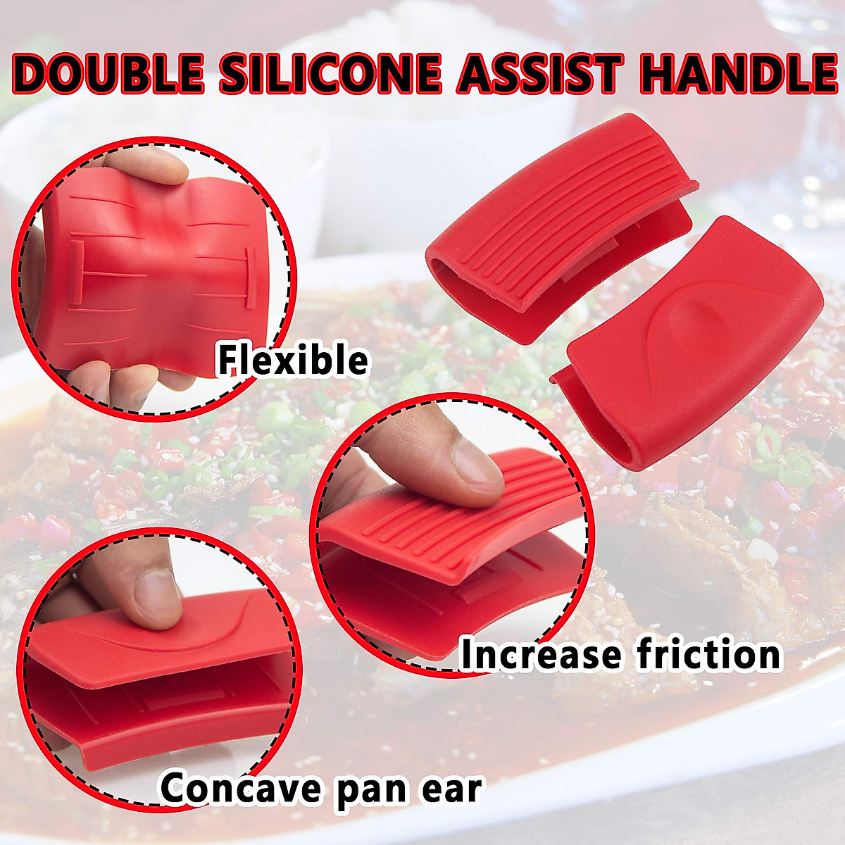 6 PCS Silicone Assist Hot Handle Holder, Pot Holders Cover, Non-Slip Pot Holder Sleeve, Heat Resistant Potholder Cookware Handle for Cast Iron Skillet(Red, Orange, Black)