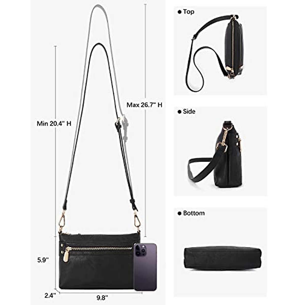 BOSTANTEN Small Purses for Women Crossbody Bags Leather Wristlet Purse with Zipper Pocket Casual Clutch Bag Black