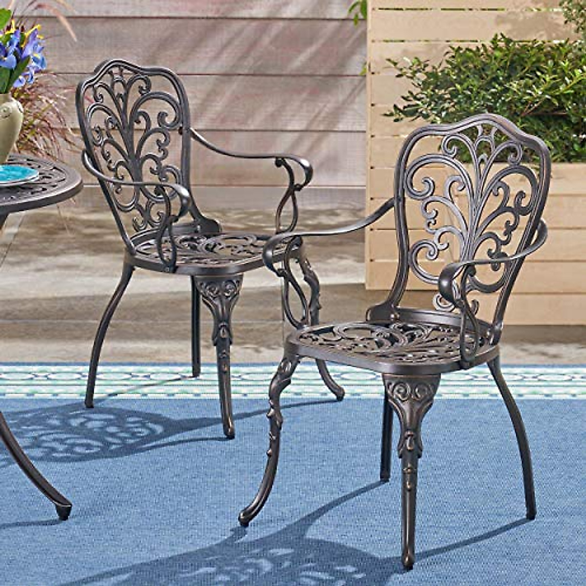 Christopher Knight Home Zona Outdoor 5 Piece Cast Aluminum Dining Set, Shiny Copper