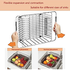 NiuYichee Dish Drying Rack in Sink, Expandable Stainless Steel Dish Drainer Rack Organizer Over Sink Counter, with Stainless Steel Utensil Racks, Fit 14.2" to 19.5" Sinks (Large)