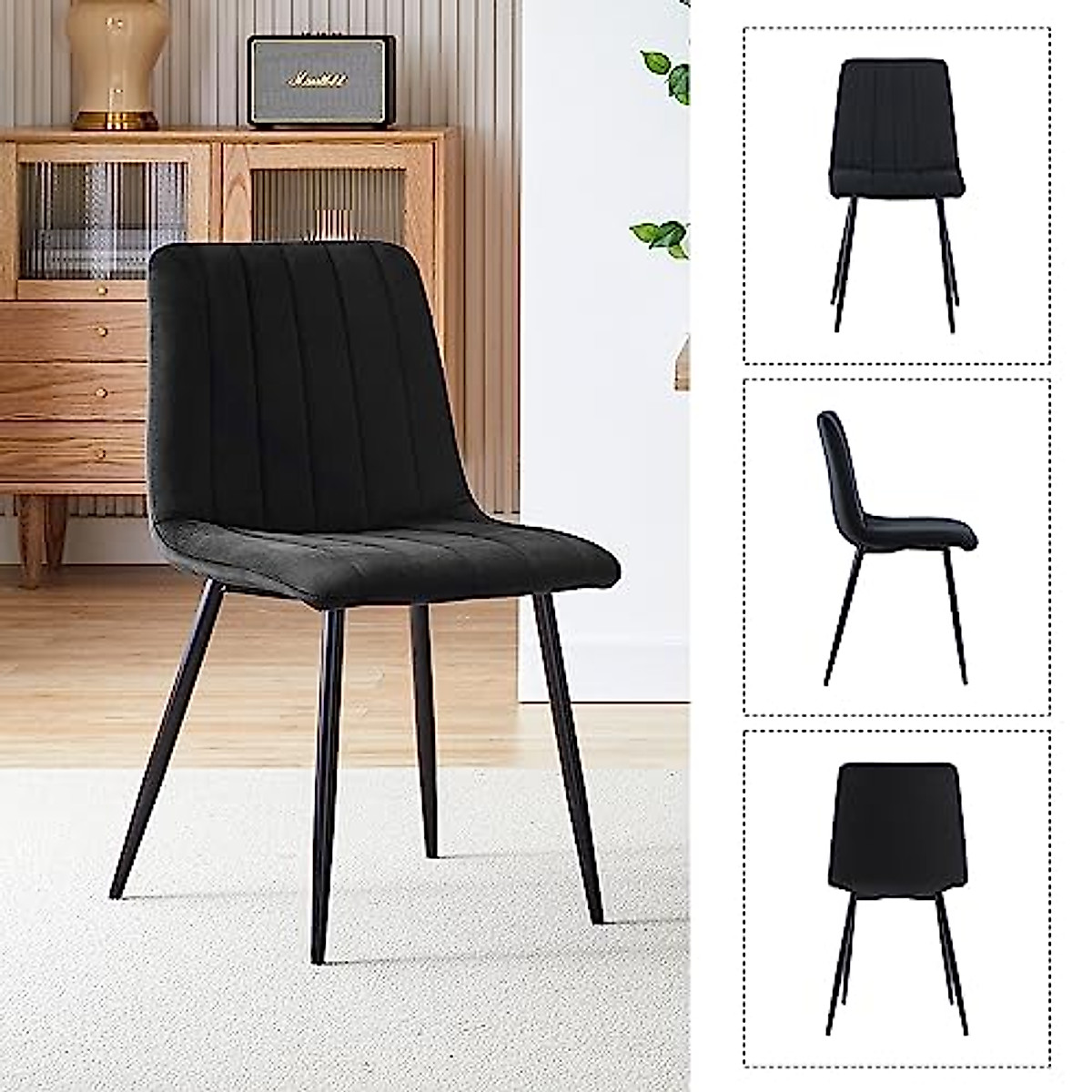 CLIPOP Dining Chairs Set of 2, Black Dining Chairs with Velvet Upholstered Seat Backrest, Metal Leg, Armless Kitchen Chairs, Leisure Parson Chair for Living Room, sillas de comedor