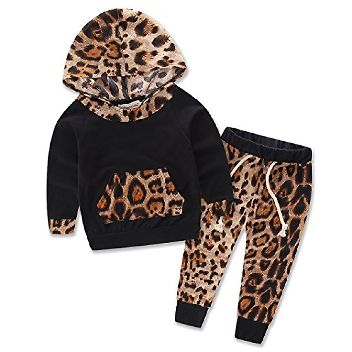 Baby Girls Floral Hoodie+ Floral Pant Set Leggings 2 Piece Outfits for 6M-3Y (18-24Months, Leopard)