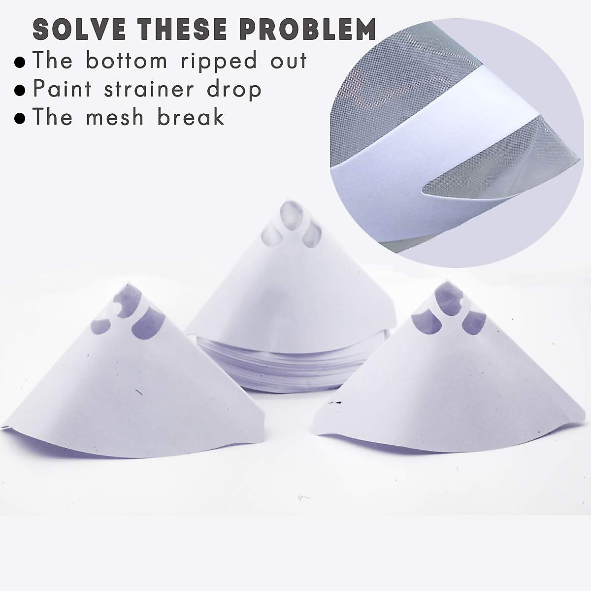 Paint Filter Strainer Cone Silicone Funnel Filter Tip, Paint Cone Paint Strainers Paper Cone Strainers Filter Cone Shaped Fine Nylon Mesh Funnel W/Hooks Disposable(200pcs, 1pcs Silicone Funnel Filter)