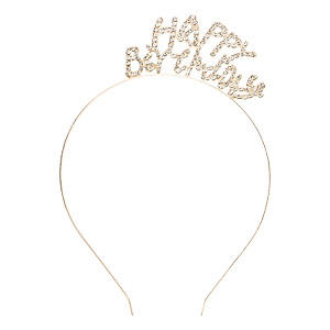Ondder Gold Happy Birthday Headband for Women & Girls - Shiny Rhinestone Tiara for Birthday Parties