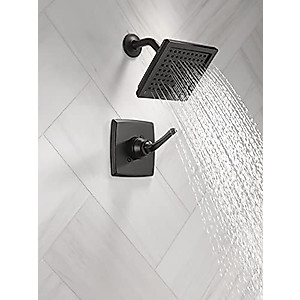 Delta Faucet Geist 14 Series Black Shower Faucet, Shower Trim Kit with Single-Spray Matte Black Shower Head, Shower Faucet Set Complete, Matte Black 142864-BL (Valve Included)