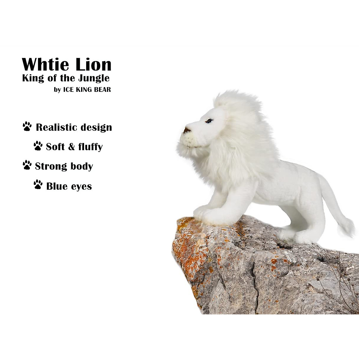Ice King Bear White Lion Stuffed Animal, Lifelike Plush Toy, 12 Inches Length
