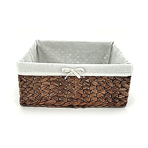 Rectangular Woven Seagrass Storage Bin with Handle,Kingwillow. (water hyacinth, Large)