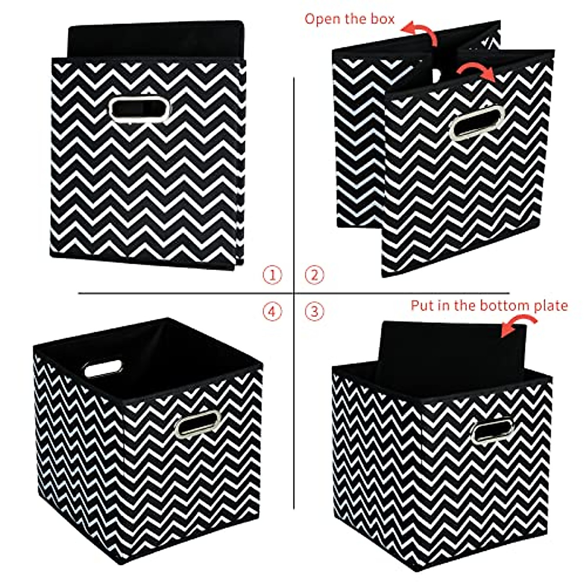 STOREONE Fabric Storage Bins Cubes Baskets Containers-(11X11X11) with Dual Metal Handles for Shelf Closet, Bedroom Drawers Organizers, Foldable Set of 3 (Black Wave)