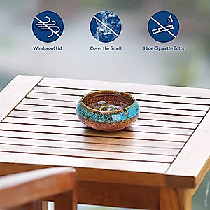 RONXS Ashtray, Outdoor Ash tray for Patio with Lid, Windproof Ashtrays for Cigarettes, Handmade Ceramic Ashtray for Home Office Indoor Decoration