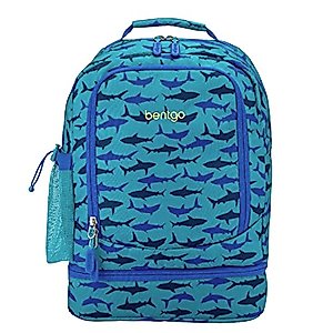 Bentgo® Kids 2-in-1 Backpack & Insulated Lunch Bag - Durable 16” Backpack & Lunch Container in Unique Prints for School & Travel - Water Resistant, Padded & Large Compartments (Shark)