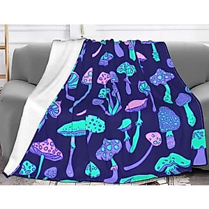 Cute Mushroom Blanket - Soft Mushroom Throw Blanket - Mushroom Decor Room - Mushroom Rug Cottagecore Blanket - Hippie Rug Hippy Mushroom Room Decor - Mushroom Gifts - Hippie Blanket 60" x 50"