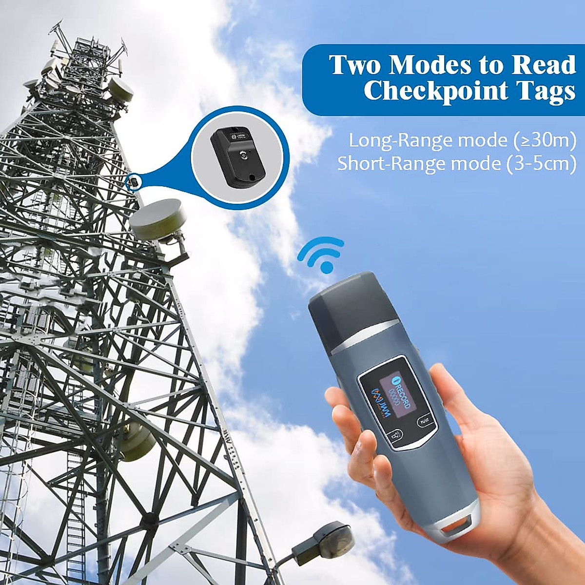 JWM Long Range Guard Tour Patrol System with Downloader, RFID Flashlight Security Guard Equipment with OLED Screen, Free Cloud Software, 2.4G Card for Long Distance Reading