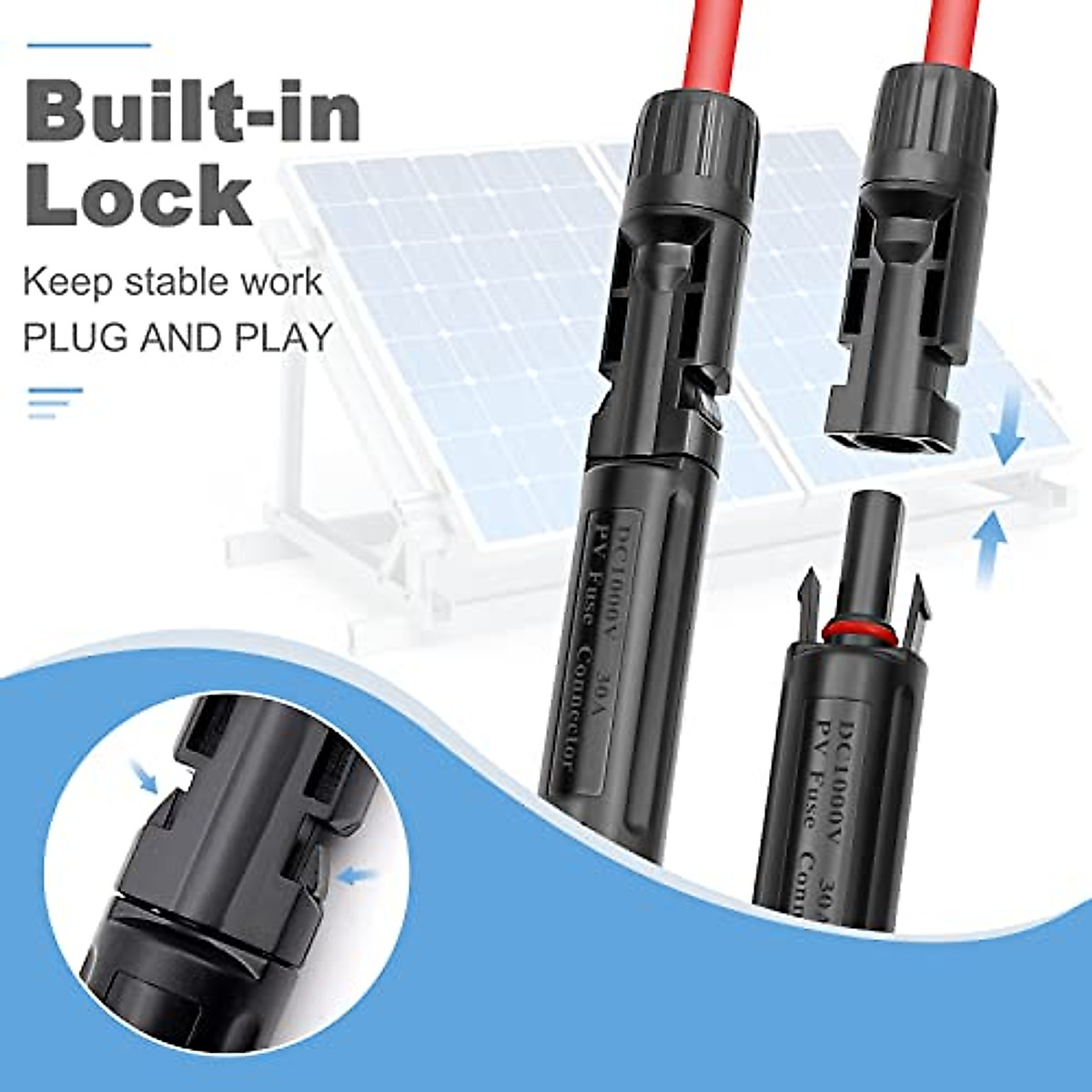 PRECIHW 30A PV Fuse Connector, Solar Fuse Holder, in-Line Solar Fuse Connector, IP68 Waterproof 1000V Male and Female Solar Fuse Connector, 30 Amp Fuse for Solar System