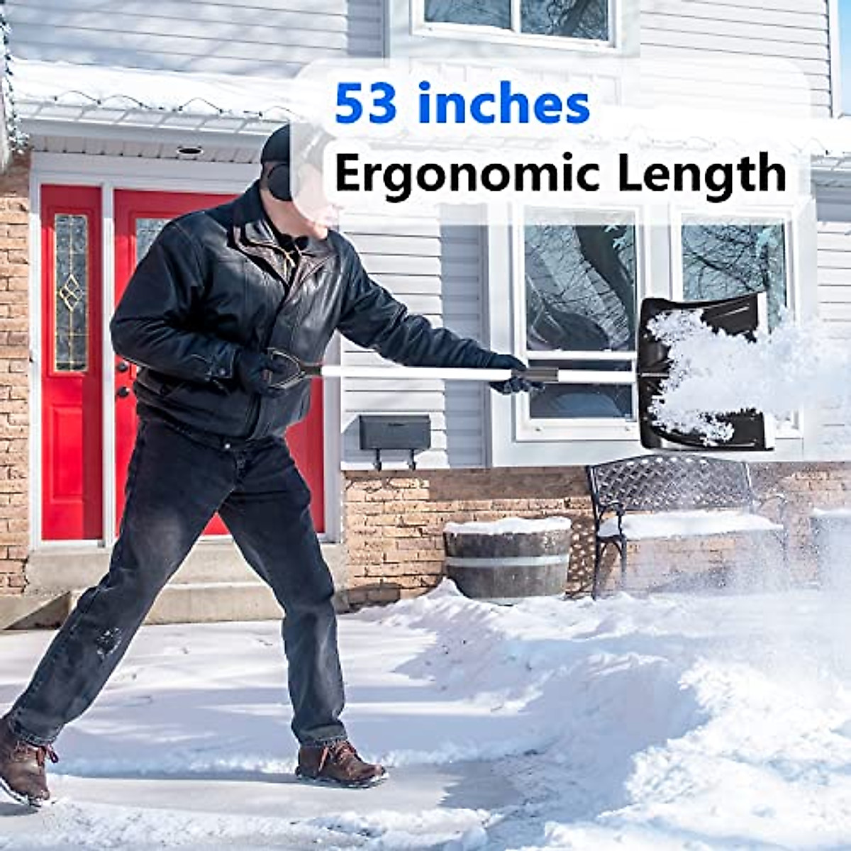 Snow Shovel, kemalida Snow Shovel for Driveway, 53" Detachable Ergonomic D-Grip Handle for Snow Removal Shovel, Snow Shovel for Car Home Garage Garden.