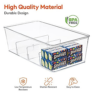 Lifewit 4Pcs Plastic Food Storage Organizer Bin Box, Hold with 3 Dividers for Tea Bags, Snacks, Packets, Pouches, Spices, Ideal for Pantry, Kitchen, Fridge, Cabinet Organization, BPA Free, Clear