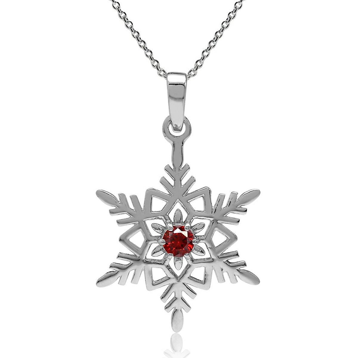 Silvershake Garnet Red Cubic Zirconia 925 Sterling Silver Snowflake Pendant with 18 Inch Chain Necklace