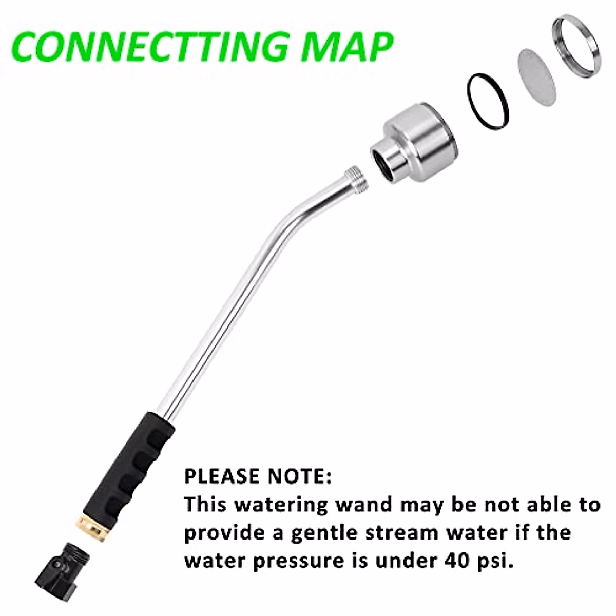 STYDDI 18-inch Soft Rain Watering Wand with Shut Off Valve, Lightweight and Durable Metal Gentle Watering Wand Perfect for Hanging Baskets, Planters, Garden, Shrubs and Seedbed