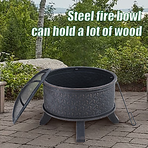 Wood Burning Fire Pit for Outside Antique Bronze 26 Inch Firepit Large Round Fire Pit Bowl with Poker & Spark Screen for Patio Lawn Backyard 4 Leg & Bronze Finish