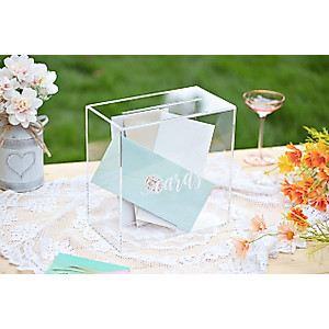UNIQOOO Clear Acrylic Card Box w/Slot, Thick DIY Wedding Box Blank White Print, Large 10x10x5.5 in, for Reception Decoration Fundraiser Money Box Election Ballot Graduation Keepsake Party Favor