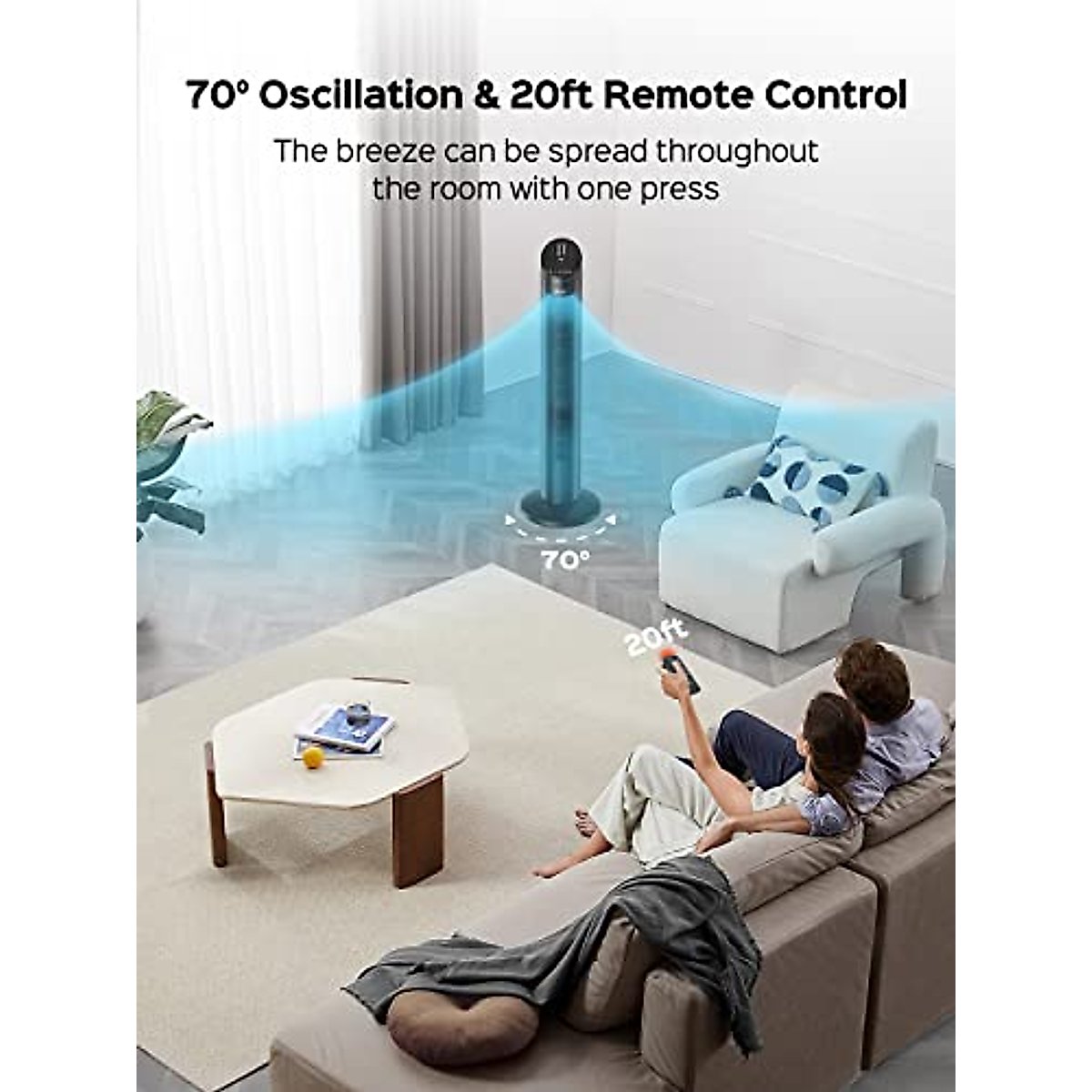 ZICOOLER 30" Tower Fan, Large Airflow 70° Oscillating Fan with Remote, 32dB Quiet Fan with 3 Modes, 7.5H Timer, 3 Speeds, Cooling Fan for Bedroom, Home, Office