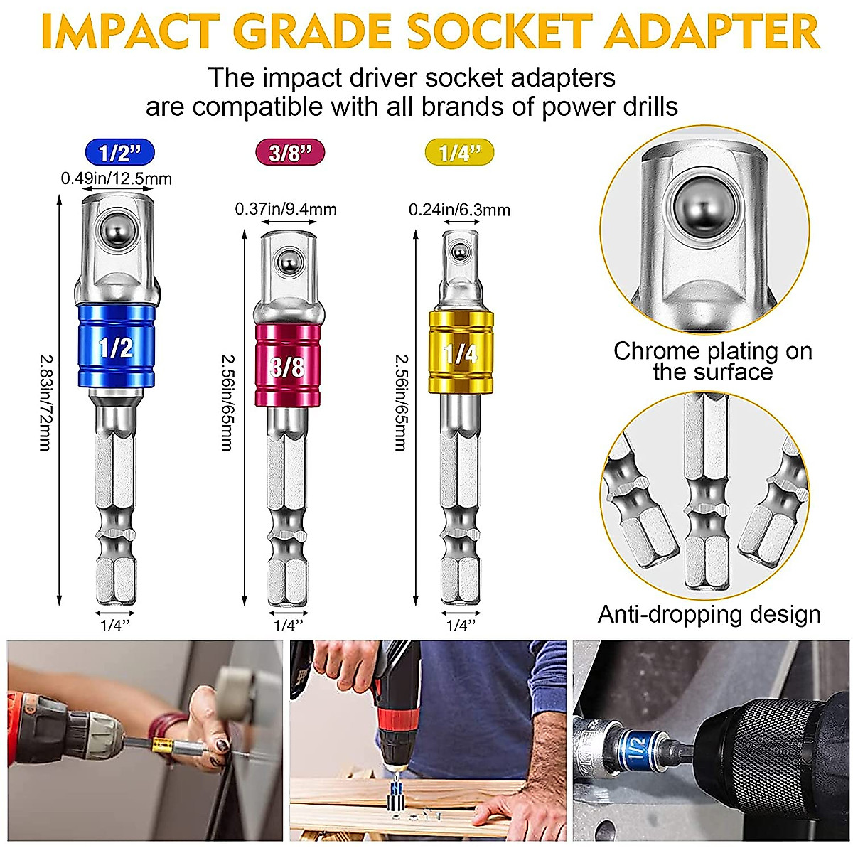 MXiiXM Flexible Drill Bit Extension & Universal Socket Wrench Tool Set, 105° Right Angle Drill Attachment, 1/4 3/8 1/2" Universal Socket Adapter Set, 3Pcs Screwdriver Bit Holder & Screwdriver Bit Kit