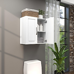 VANIRROR White Storage Cabinets, Bathroom Wall Cabinet Laundry Room Cupboard Over Toilet Space Storage Cabinet, Medicine Cabinet for Bathroom Kitchen with 2 Door and Adjustable Shelf