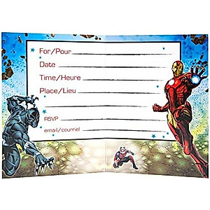 Unique Avengers Birthday Party Supplies Bundle Pack includes 16 Party Invitations with Envelopes and 1 Dinosaur Sticker Sheet