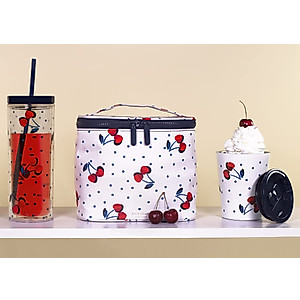 Kate Spade New York Insulated Tumbler with Reusable Straw, 24 Ounce Acrylic Travel Cup with Lid, Vintage Cherry Dot