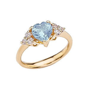 CaliRoseJewelry Yellow Gold 14k Heart Birthstone Ring March (Size 10)