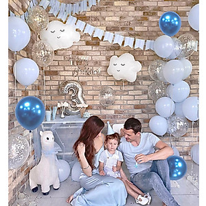 Blue White Balloons Set, 60 Pcs 12 Inch Metallic Chrome Blue Balloons Pearl Blue Balloons Light Blue Balloons Blue White Balloons for Baby Shower, Birthday, Bridal Shower, Wedding Party Decoration