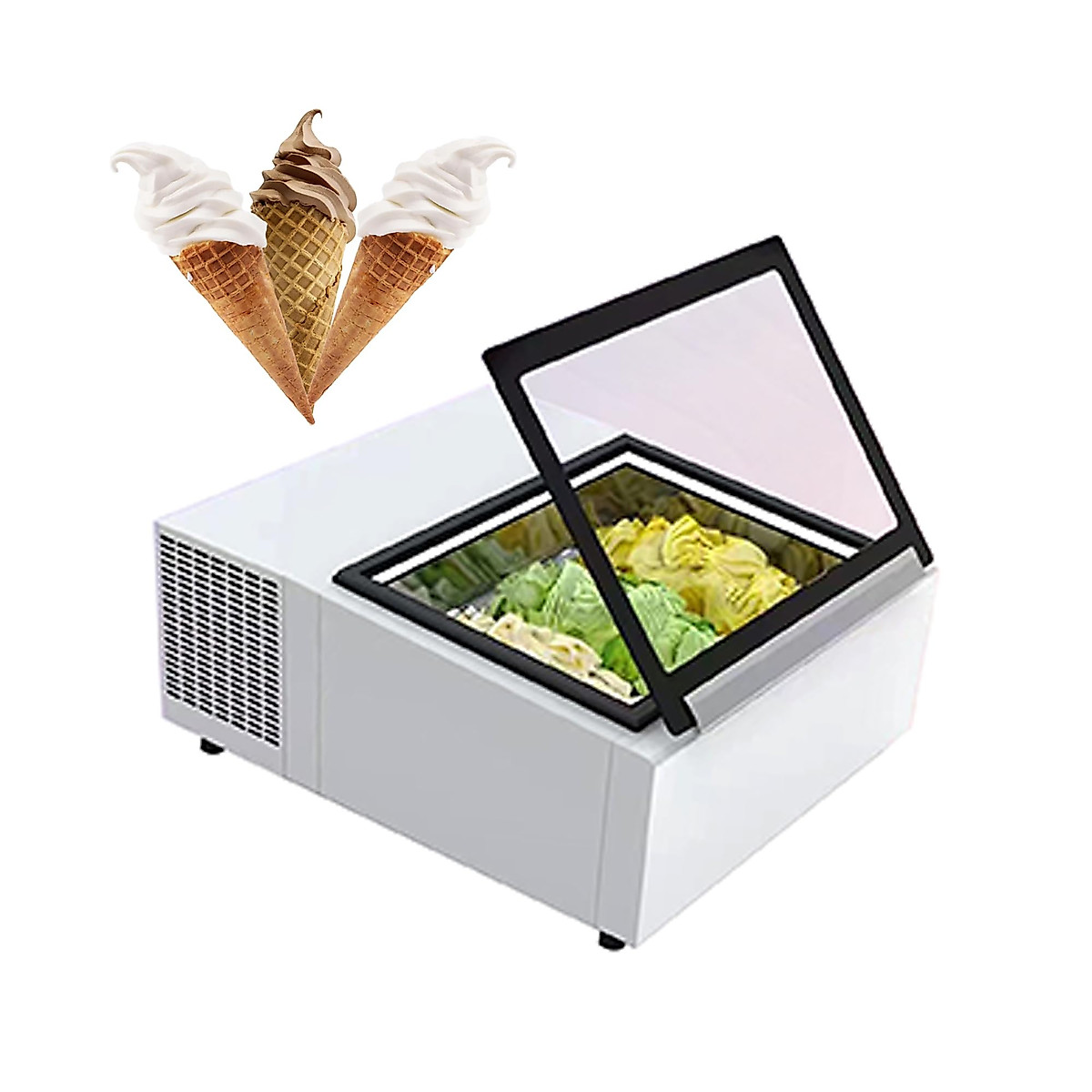 Wixkix White Hard Ice Cream Showcase, Gelato Dipping Cabinet Gelato Display Refrigerator, Digital Control Panel Countertop Display Case Freezer for Dessert Shop