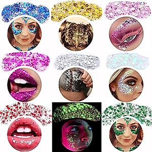 Face Glitter Gel, 2 Jars Holographic Chunky Glitter Makeup for Body, Hair, Face, Nail, Eyeshadow, Long Lasting and Waterproof Mermaid Sequins Liquid Glitter Total 6 Colors Available (#6, White, 2PCS)