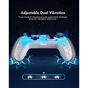 BlNBOK Switch Controller, Wireless Switch Pro Controller for Switch/Switch Lite/Switch OLED, 8 Colors Adjustable LED Wireless Remote Gamepad with Unique Crack/Turbo/Motion Control (White)