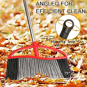 Outdoor Broom, 15.7'' Wide Heavy Duty Broom with Long Handle, Angle Broom with Stiff Bristles, Sweeping Broom for Sweeping Patio, Garden, Garage, Yard, Heavy Duty Broom (red)