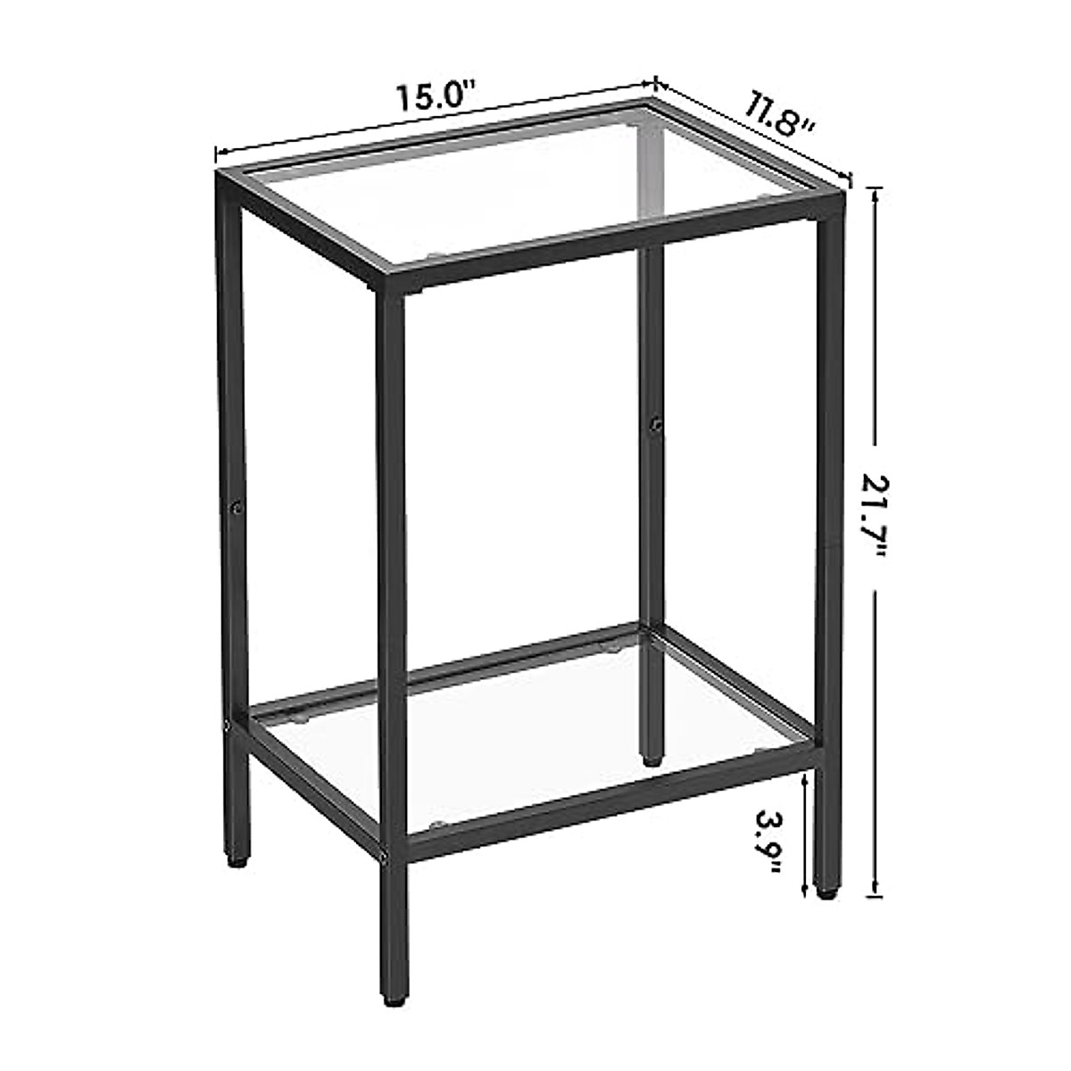 HOMSHO Side Tables Set of 2, End Tables with Tempered Glass, 2-Tier Nightstands with Storage Shelves, Slim Sofa Table for Living Room, Bedroom (2, Black)