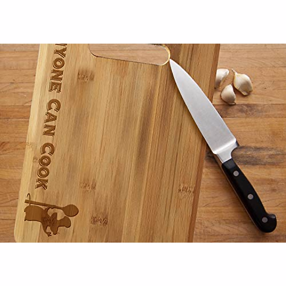 Hat Shark "Anyone Can Cook" Funny Laser Engraved Bamboo Cutting Board - Wedding, Housewarming, Anniversary, Birthday (12.75 x 9.25)