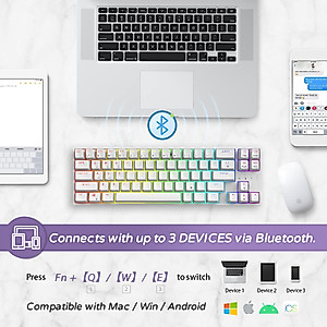 RK ROYAL KLUDGE RK68 Plus Mechanical Keyboard, 2.4Ghz Wireless/Bluetooth/Wired Blue Switch 65% Gaming Keyboard, RGB Hot Swappable with Software for Win/Mac