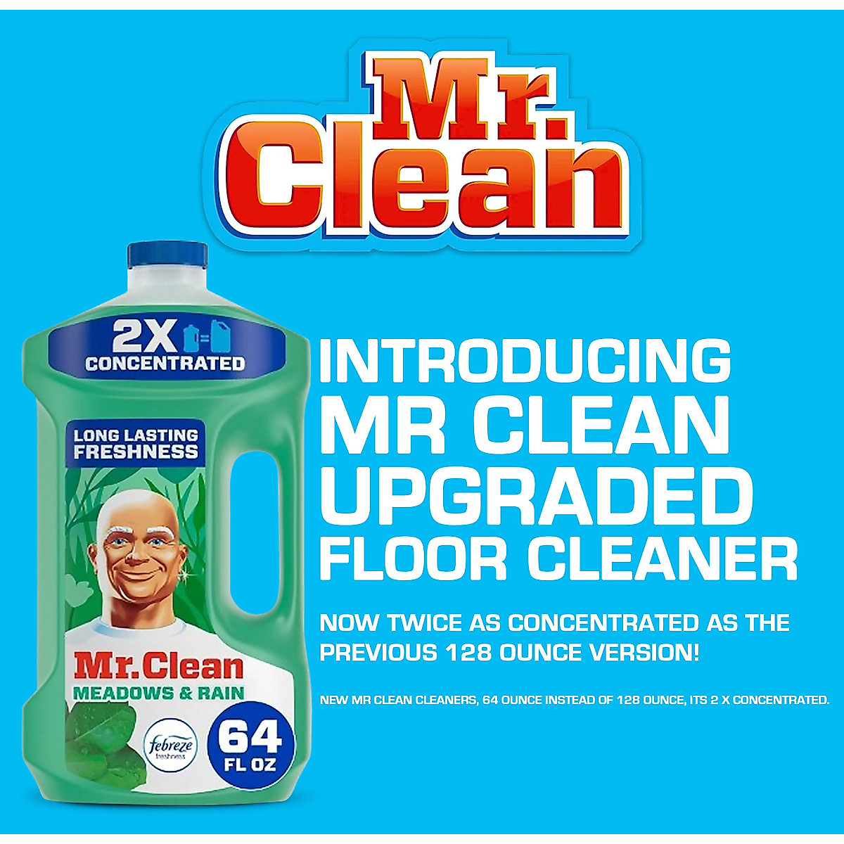 Mr Clean Multi Purpose Meadows Rain Liquid Cleaner Professional Household Non-Toxic Hardwood Floor Cleaner, 64 Ounce, New and Improved 2X Concentrated Solution, with NOIS Tissue Pack