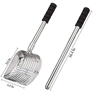 Yangbaga Metal Cat Litter Scoop with Deep Shovel&Long Handle,Detachable Stainless Steel Non-Stick Litter Sifter with Foam Padded Grip, No Bending Back Heavy Duty Cat Litter Scooper