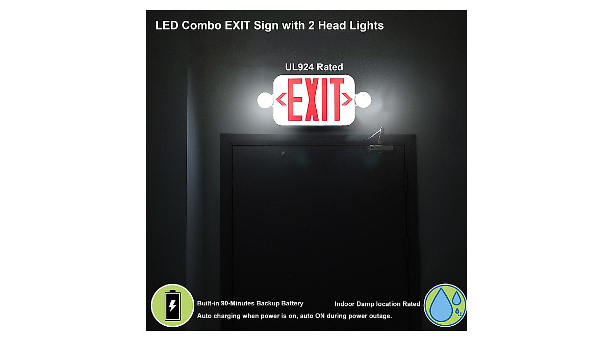 LIT-PaTH LED Exit Sign Combo with Adjustable Lights - UL Listed 4-Pack