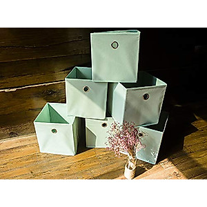Amelitory Storage Bins Foldable Cube Organizer Fabric Drawer Set of 6 Light Green