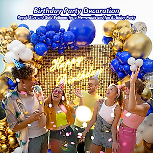 187PCS Royal Blue and Gold Balloons Arch Garland Kit, 5/10/12/18 Royal Blue and Gold White Balloons with Gold Star Foil Balloons for Baby Shower Anniversary Wedding New Year Birthday Party Decorations