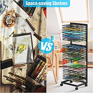 WISIMMALL Art Drying Rack, Paint Drying Rack with 27 Removable Shelves, Lockable Wheels, Metal Art Storage Rack, Art Drying Rack for Classroom, Art Studios and Schools