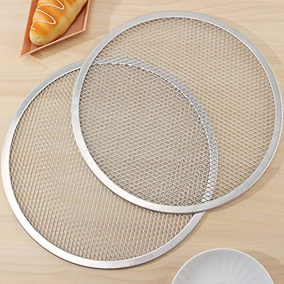 ZIIVARD Pizza Screen Gadgets Seamless Aluminum Pizza Tray Thickened Flat Mesh Commercial Grade Pizza Pan Kitchen Tool Bakeware (12 inch)