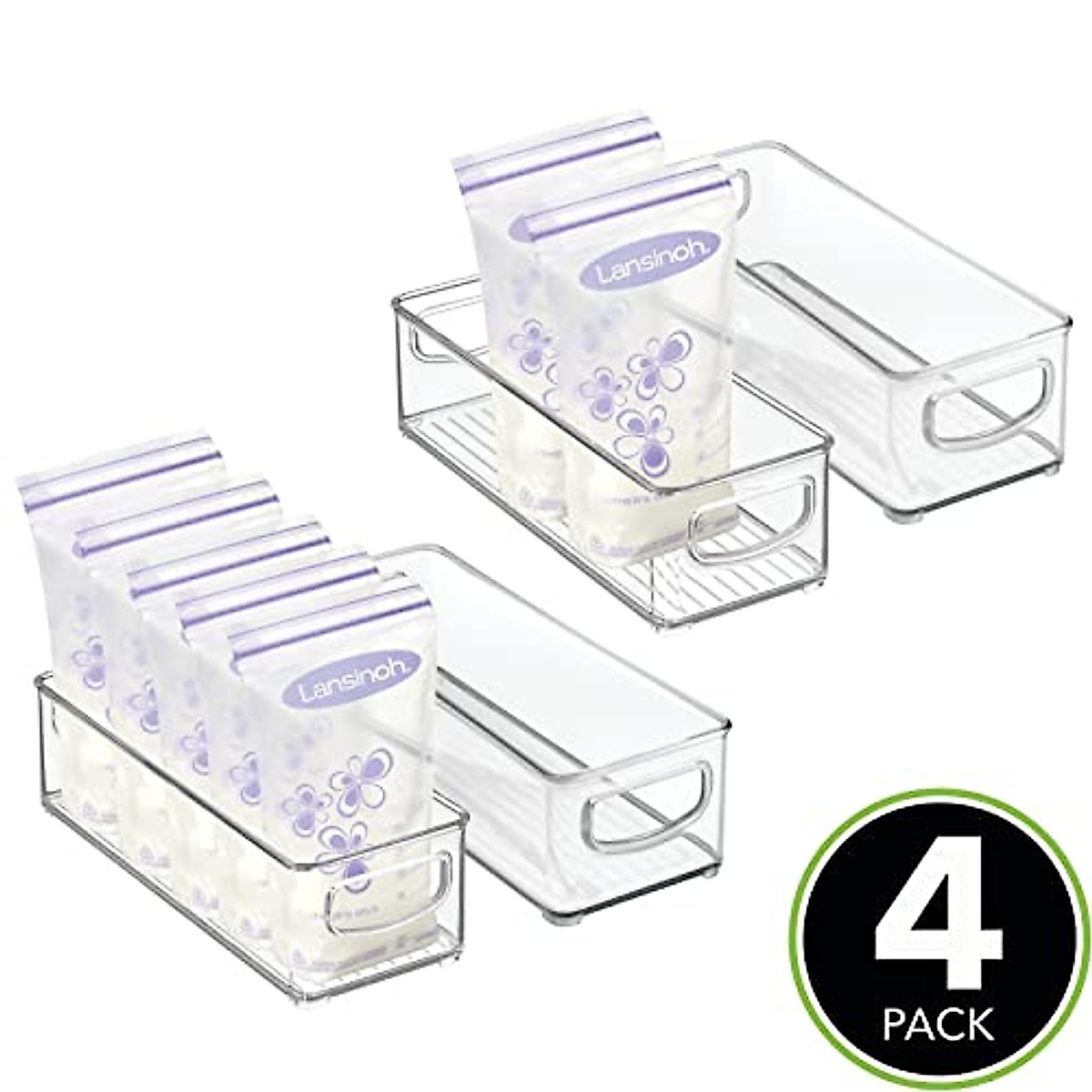 mDesign Small Plastic Nursery Storage Container Bins with Handles for Organization in Cabinet, Closet or Cubby Shelves - Organizer for Baby Food, Bibs, Formula - Ligne Collection - 4 Pack - Clear