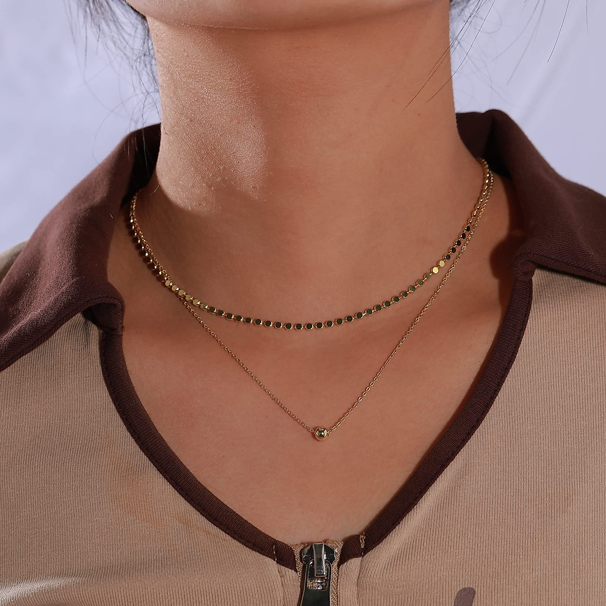 LEXODY Gold Necklace for Women, 14k Gold Plated Layered Necklaces Dainty Gold Necklace Dot Thin Paperclip Snake Chain Choker Necklace For Women Shine Jewelry Gifts for Women