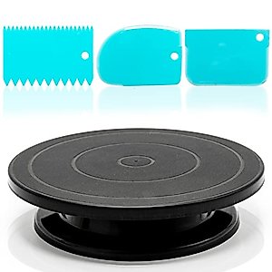 11”Rotate Turntable Sculpting Wheel Revolving Cake Turnable Black Painting Turn Table Stand for Paint Spraying Spinner,with 3 Scraping Tools-Spray Painting Spinner, Cake Decorating, DIY Projects