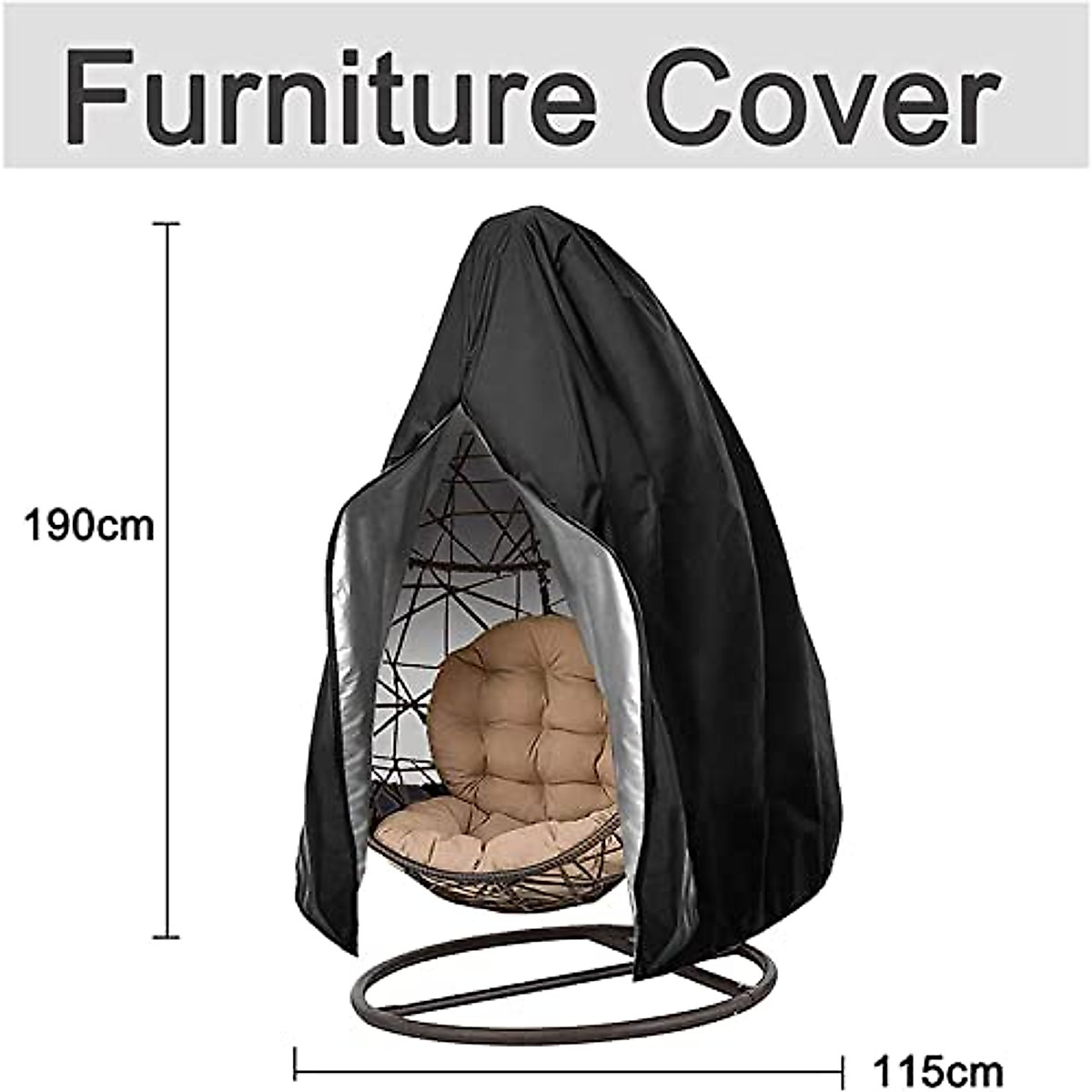 Timisea Egg Chair Cover Double Patio Hanging Egg Chair Cover Swinging Egg Chair Cover Polyester Taffeta Waterproof Heavy Duty Garden Rattan Wicker Swing Chair Outdoor Furniture Cover, (75''H x 50''W)